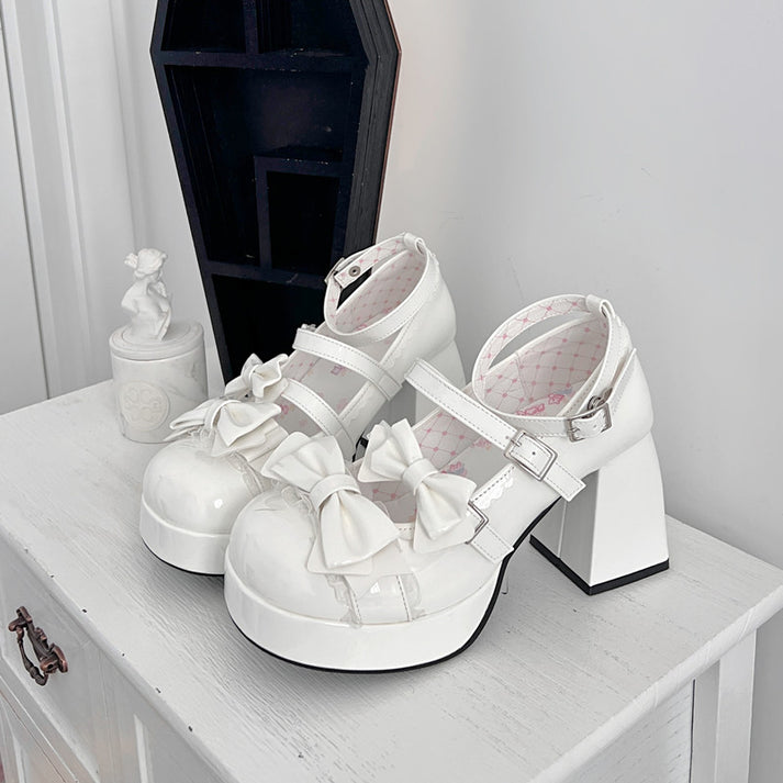 Cuckoo Lolita Princess Jane White Black Pink High Heels Shoes ...