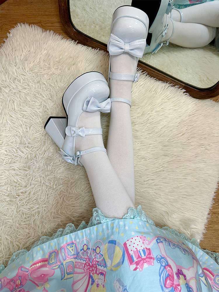 Moe Heart Tea Party Black White Cream Pink Blue Lolita High Heels Shoe ...