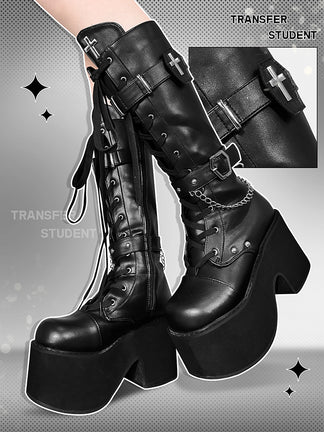Transfer Student Vampire Shackles Cross Black White Tall Boots Shoes ...