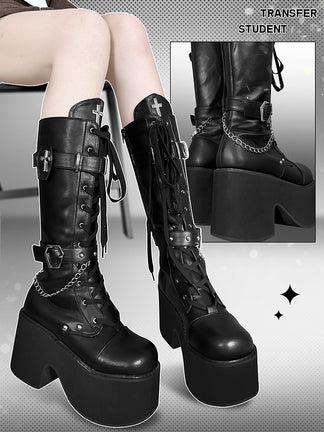 Transfer Student Vampire Shackles Cross Black White Tall Boots Shoes ...
