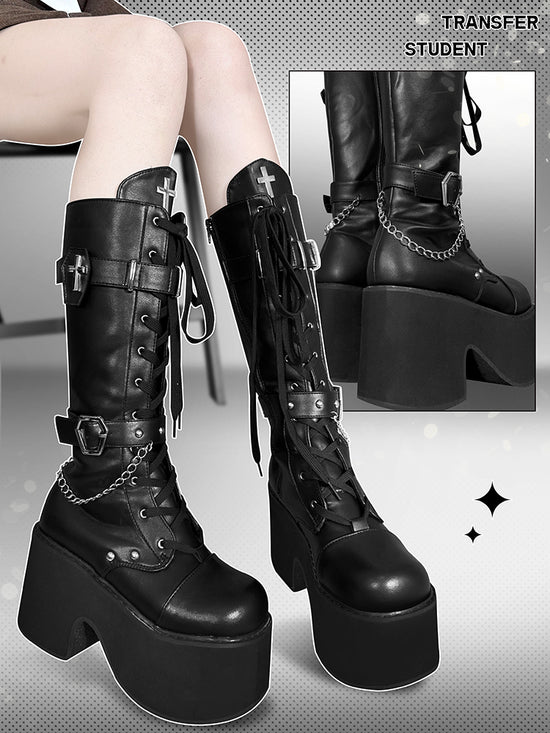 Transfer Student Vampire Shackles Cross Black White Tall Boots Shoes ...