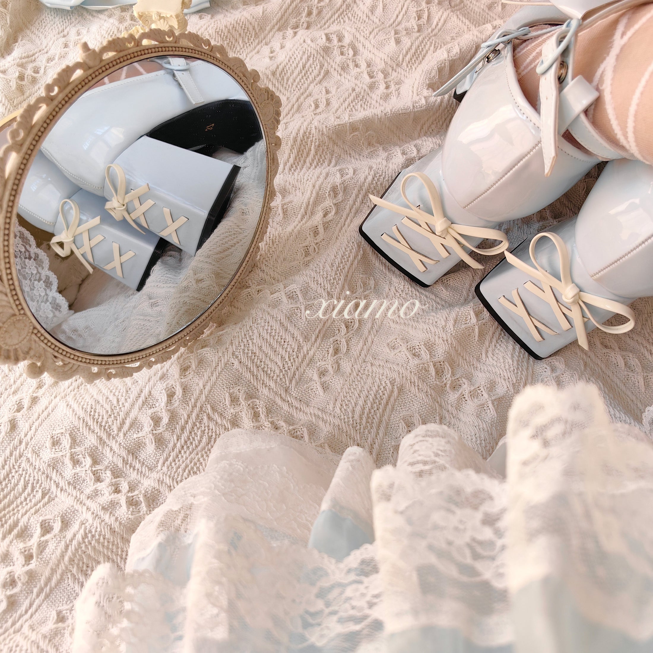Love Letter Heart Track Lolita Black White Pink Blue Bow High Heels Sh ...