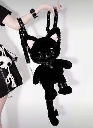 Black Cat Kitten Doll Plush Backpack Shoulder Bag – Sugarplum Store