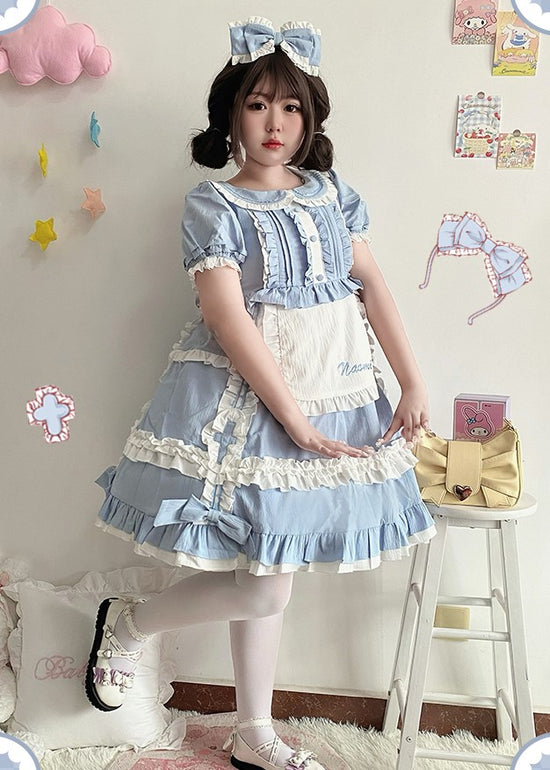 Plus Size Women Soft Girl Lolita Nurse Pink Blue Purple Black Puff Sle ...