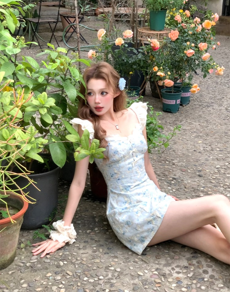 Monet Love Summer Traces Floral Blue White Dress – Sugarplum Store