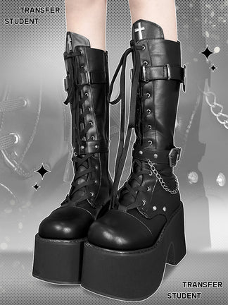 Transfer Student Vampire Shackles Cross Black White Tall Boots Shoes ...