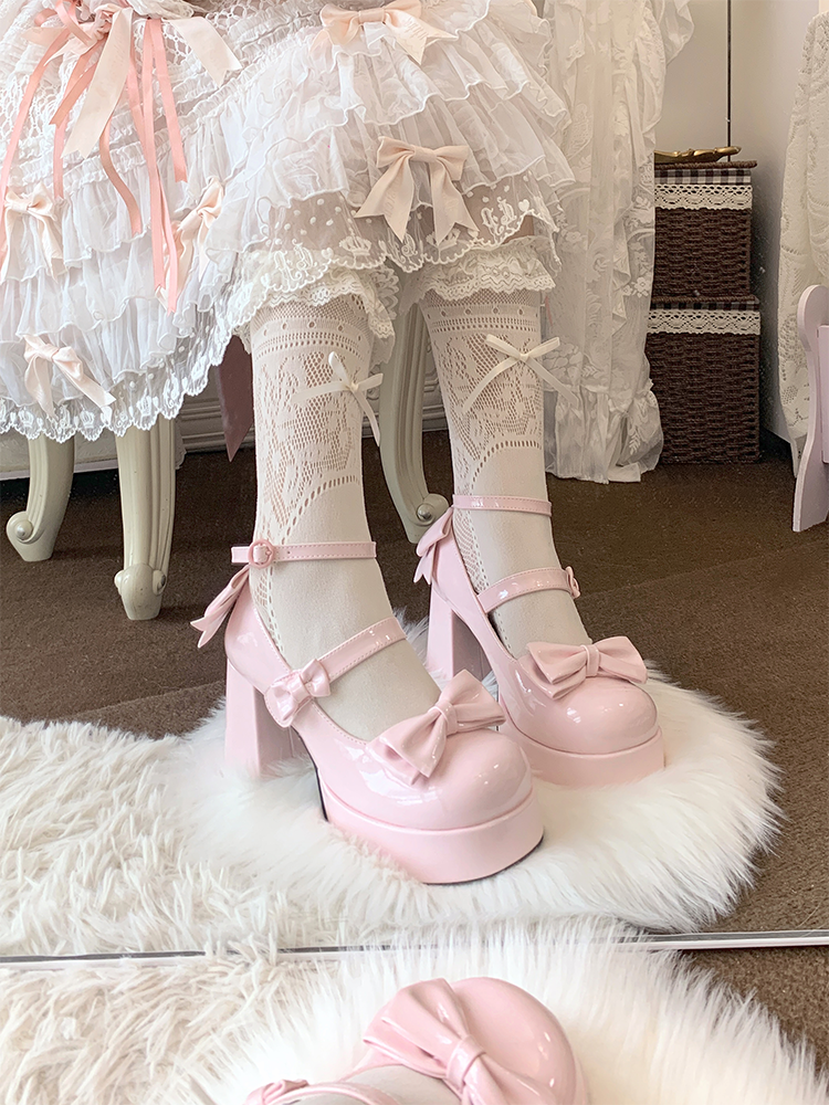 Moe Heart Tea Party Black White Cream Pink Blue Lolita High Heels Shoe ...