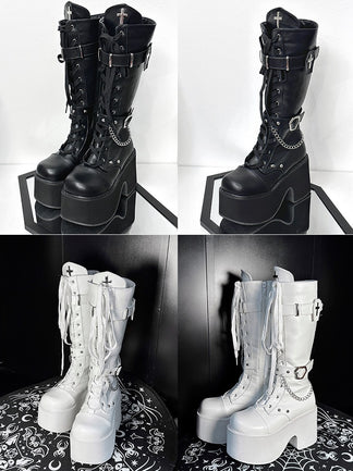 Transfer Student Vampire Shackles Cross Black White Tall Boots Shoes ...